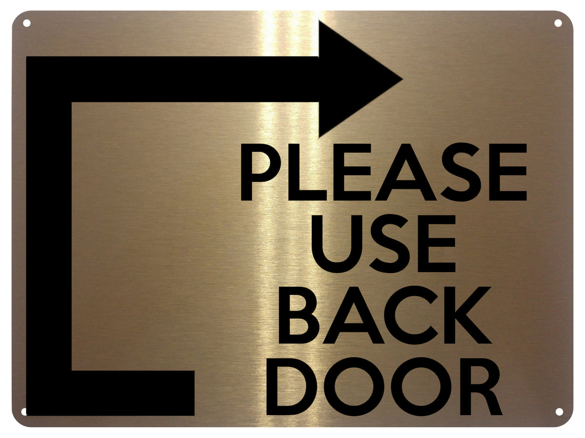 UV404 PLEASE USE BACK DOOR Arrow Direction Right Aluminium Plaque Sign ...