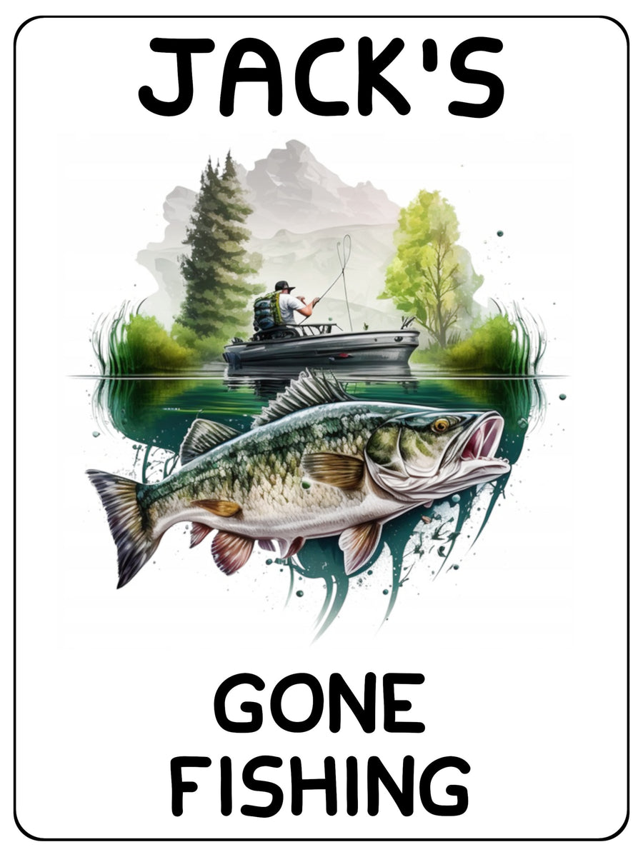 2341 Custom Personalised Name GONE FISHING Metal Aluminium Sign Plaque ...