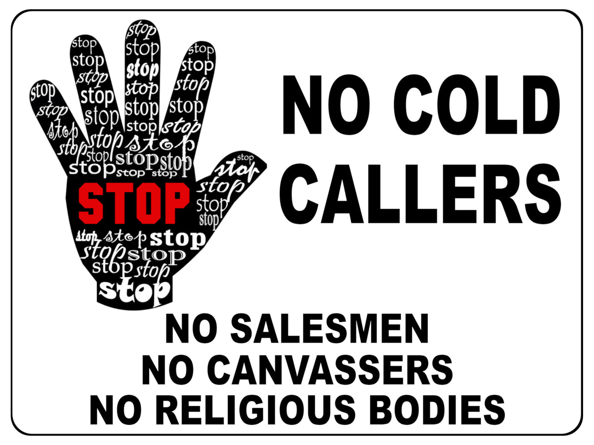 1073 STOP NO COLD CALLERS Metal Aluminium Plaque Sign Door Gate Wall H ...